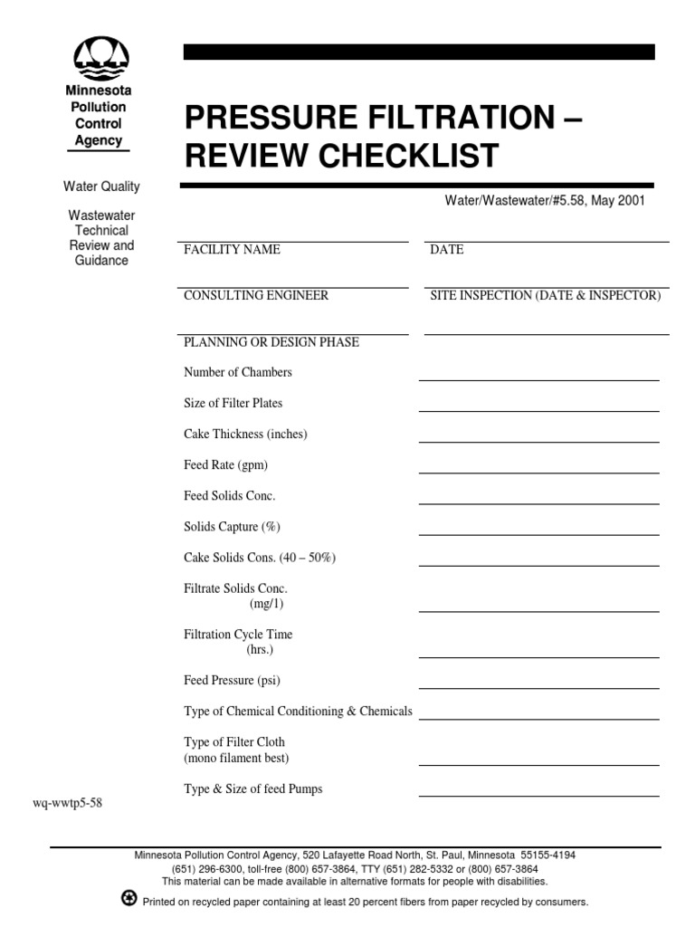 Pressure Filtration - Review Checklist | PDF | Filtration | Sewage ...