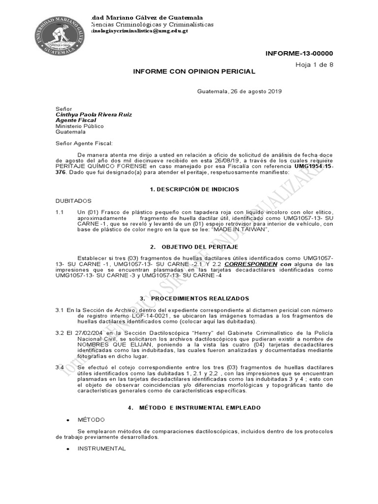 Formato Informe Pericial | PDF | Huella dactilar | Forense