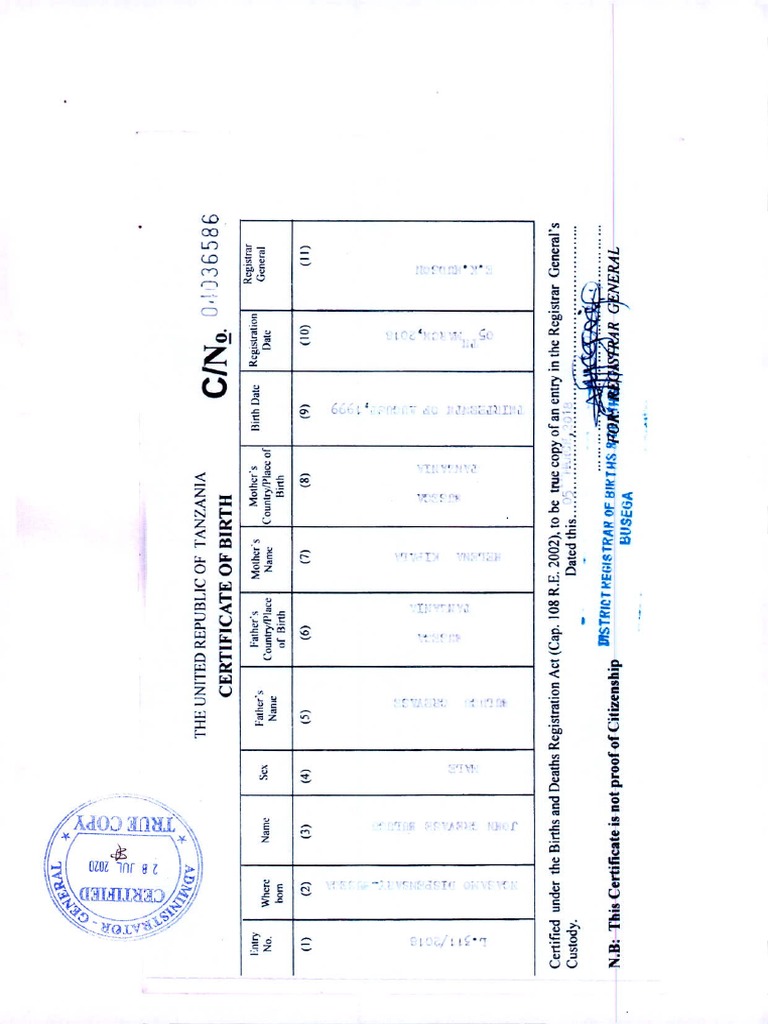 Cheti Cha Kuzaliwa PDF | PDF