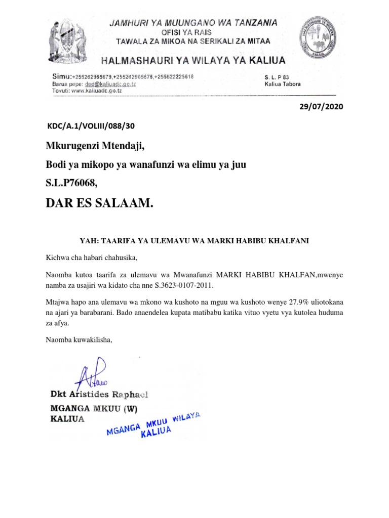 Barua Ya Ulemavu PDF | PDF