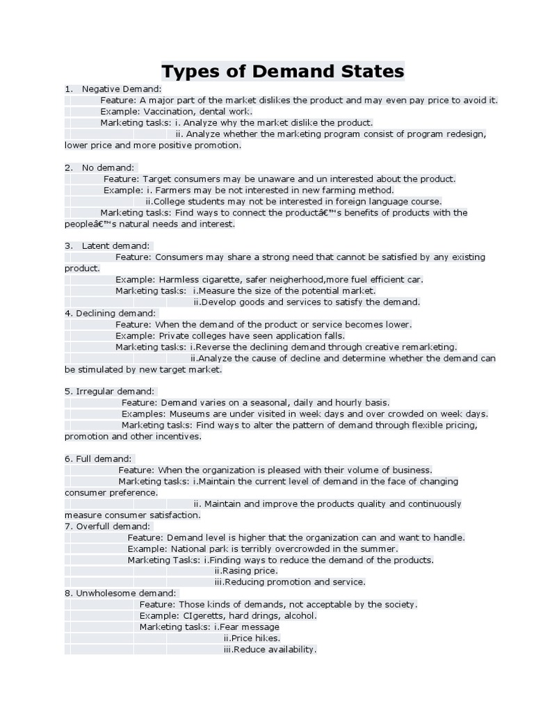 Types of Demand | PDF | Demand | Marketing