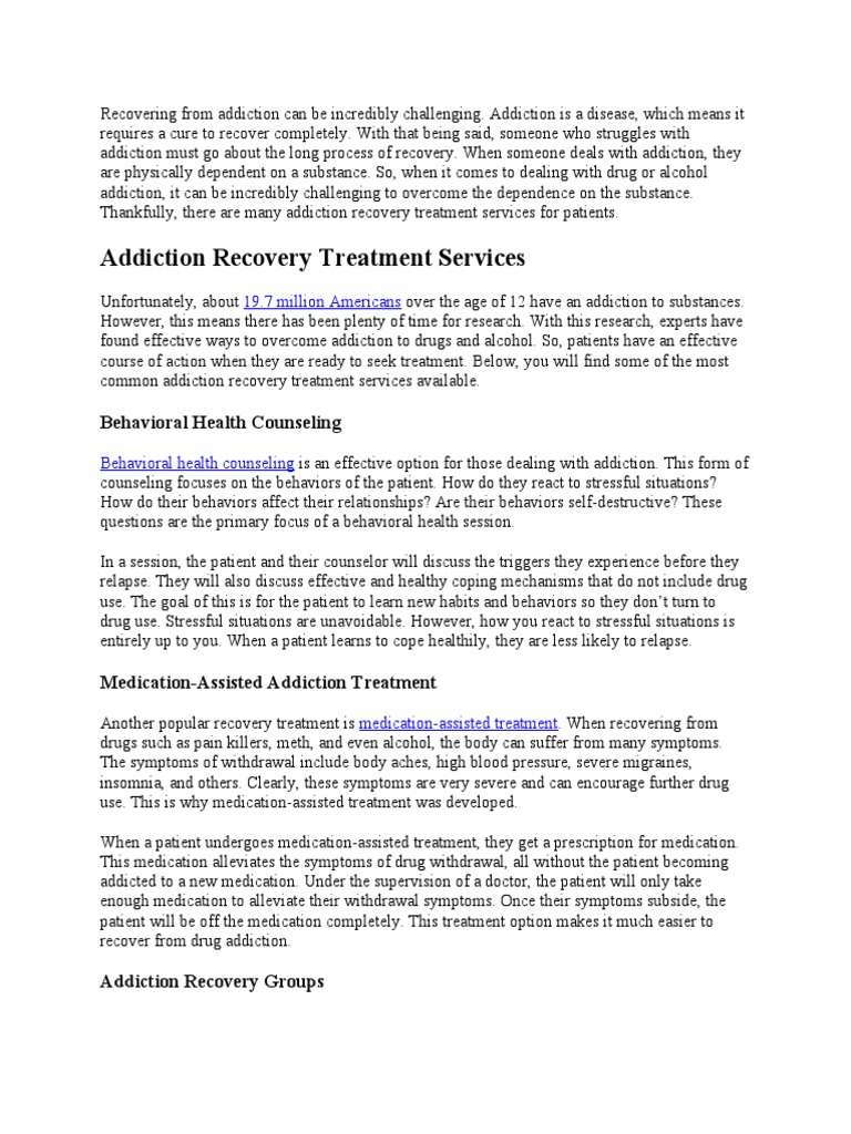 Addiction Recovery Treatment | PDF | Drug Rehabilitation | Substance ...