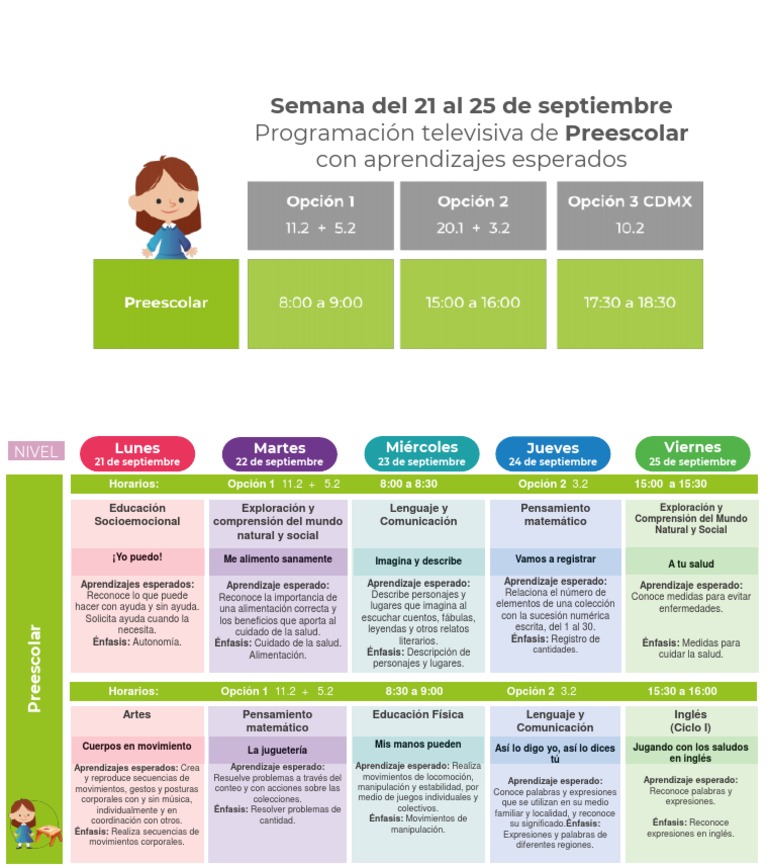 Aprendizajes Esperados Semana 5 (21 Al 25 Septiembre) PREESCOLAR ...