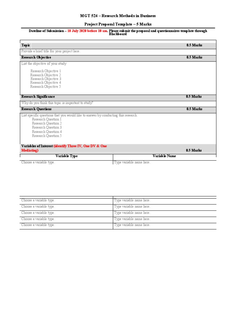 Research Project Proposal - Template | PDF | Research Design | Question