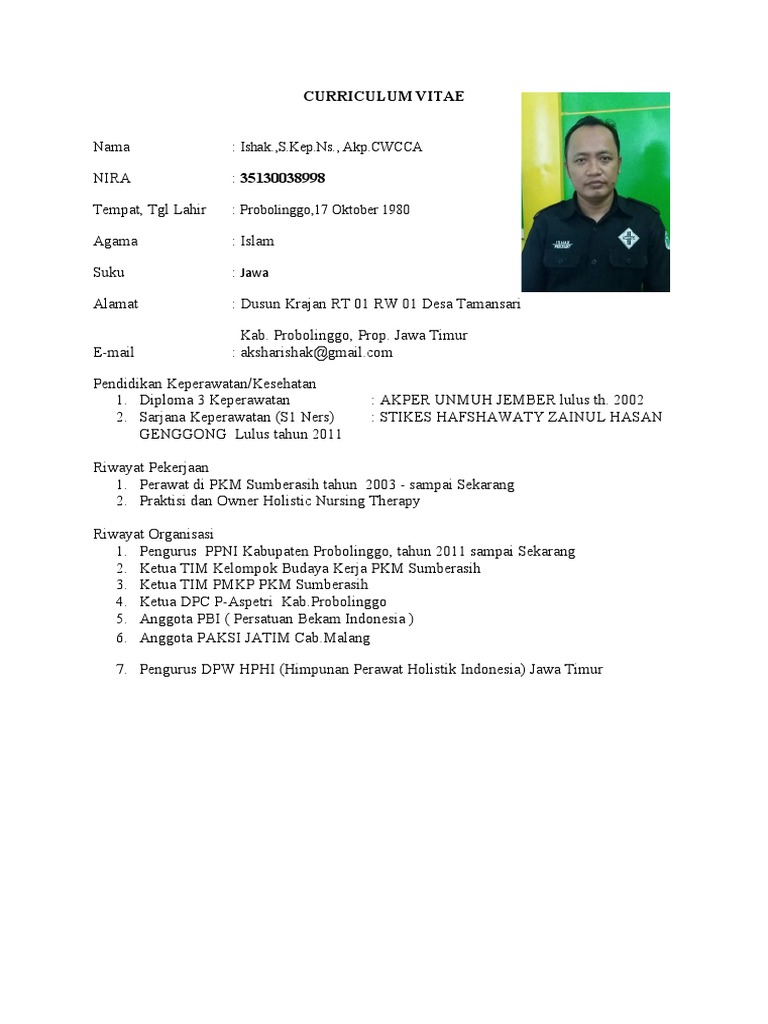 CV Ishak S.Kep.Ns: Perawat Berpengalaman | PDF