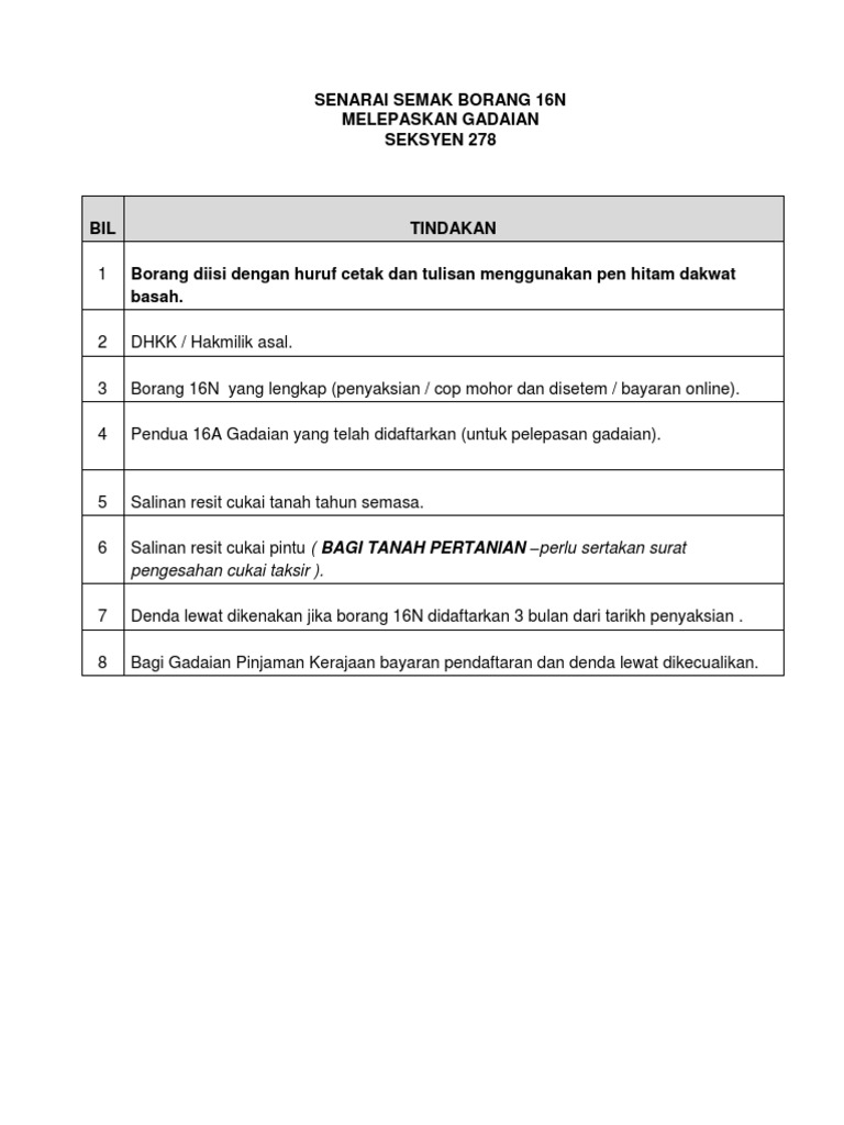 Senarai Semak Borang 16N PDF | PDF