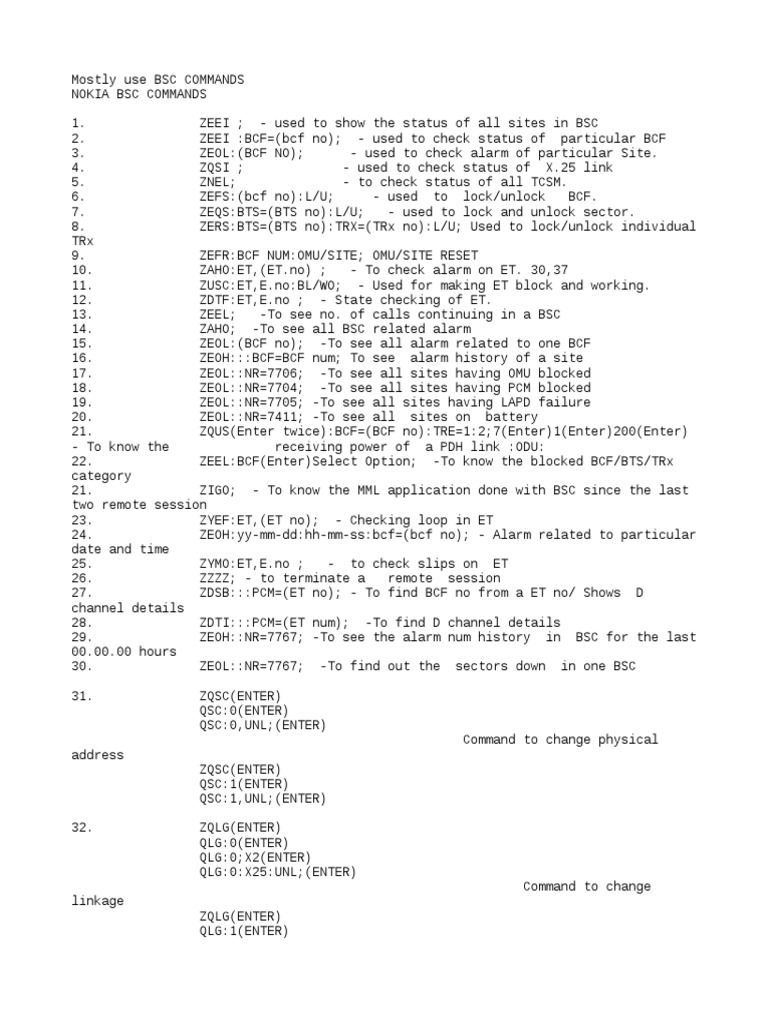Nokia BSC Commands | PDF | Computing | Computer Engineering