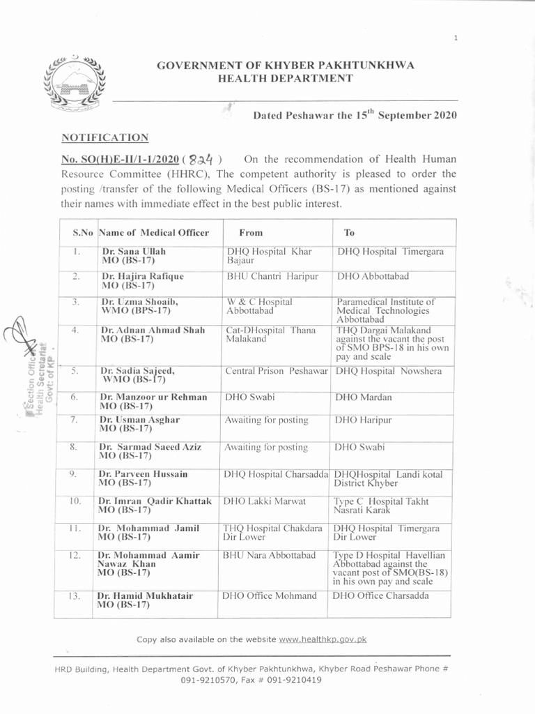 Government of Khyber Pakhtunkhwa Health Department: N e Eso Ce Co Ee, e ...