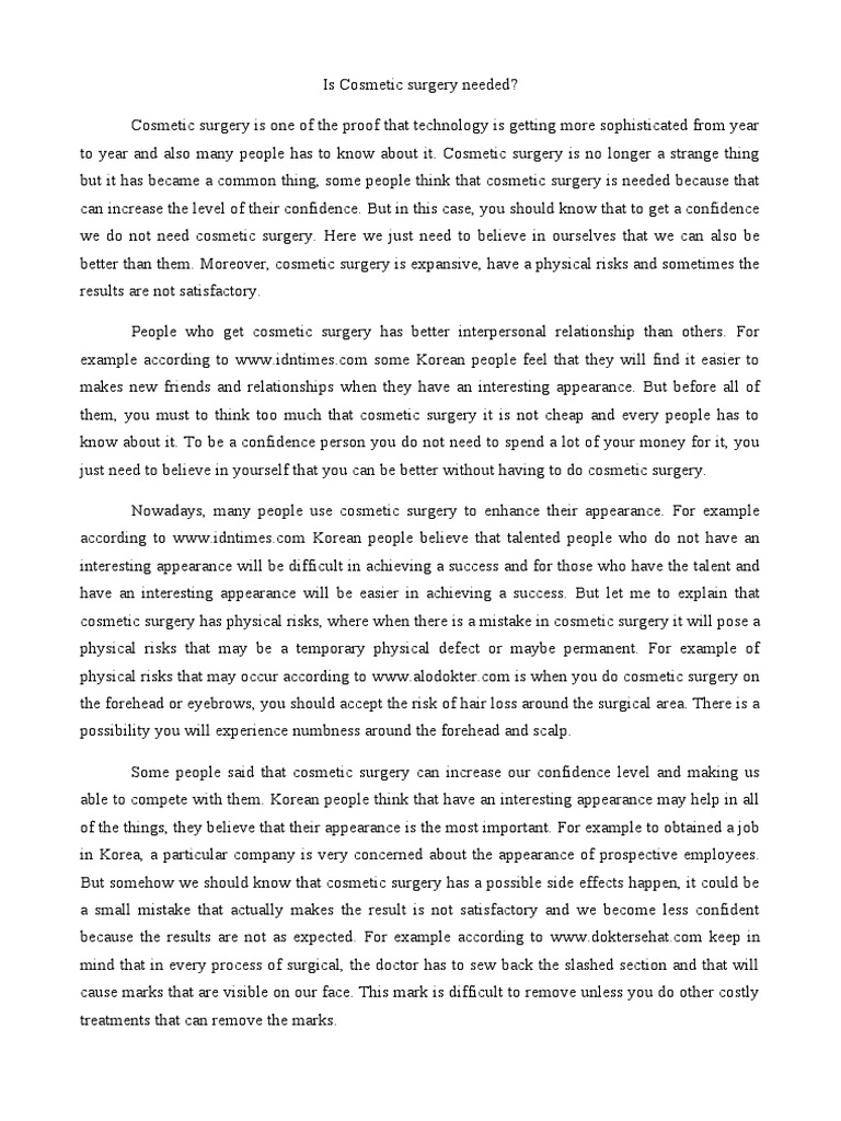 Writing Cosmetic Surgery Review | PDF | Surgery | Psychological Concepts