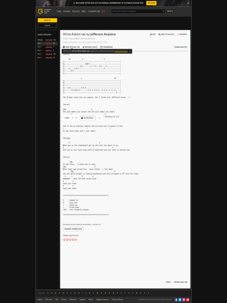WHITE RABBIT TAB by Jefferson Airplane @ | Download Free PDF ...