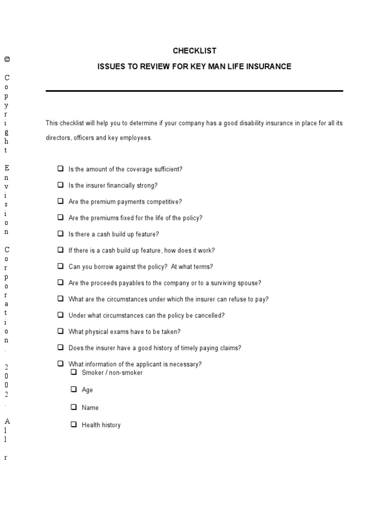 Checklist - Key Employee Life Insurance | PDF