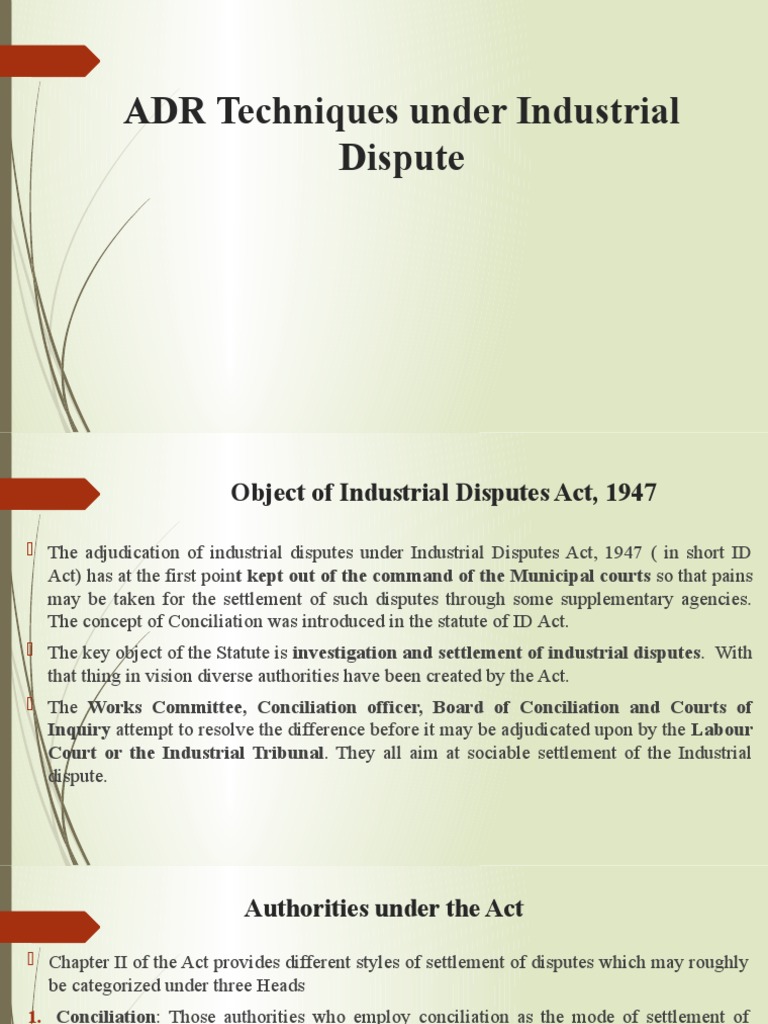 On Adr Techniques Inder Industrial Disputes | PDF | Tribunal | Arbitration