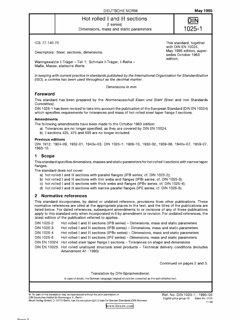 DIN 1025-1-1995 ENG | Engineering Tolerance | Nature