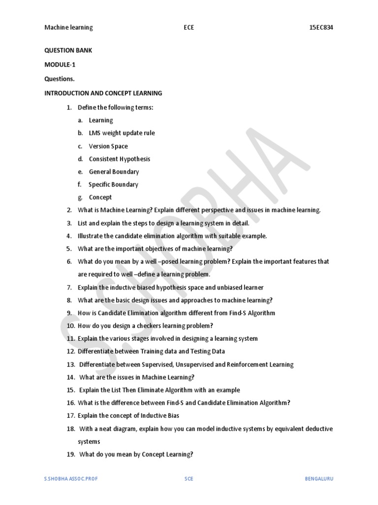 Question Bank Module-1 Questions. Introduction and Concept Learning ...
