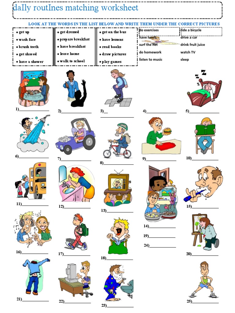 Daily Routines Vocabulary Matching Exercise Worksheet | PDF