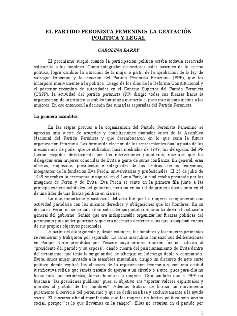 El Partido Peronista Femenino - Carolina Barry | PDF | Partidos ...