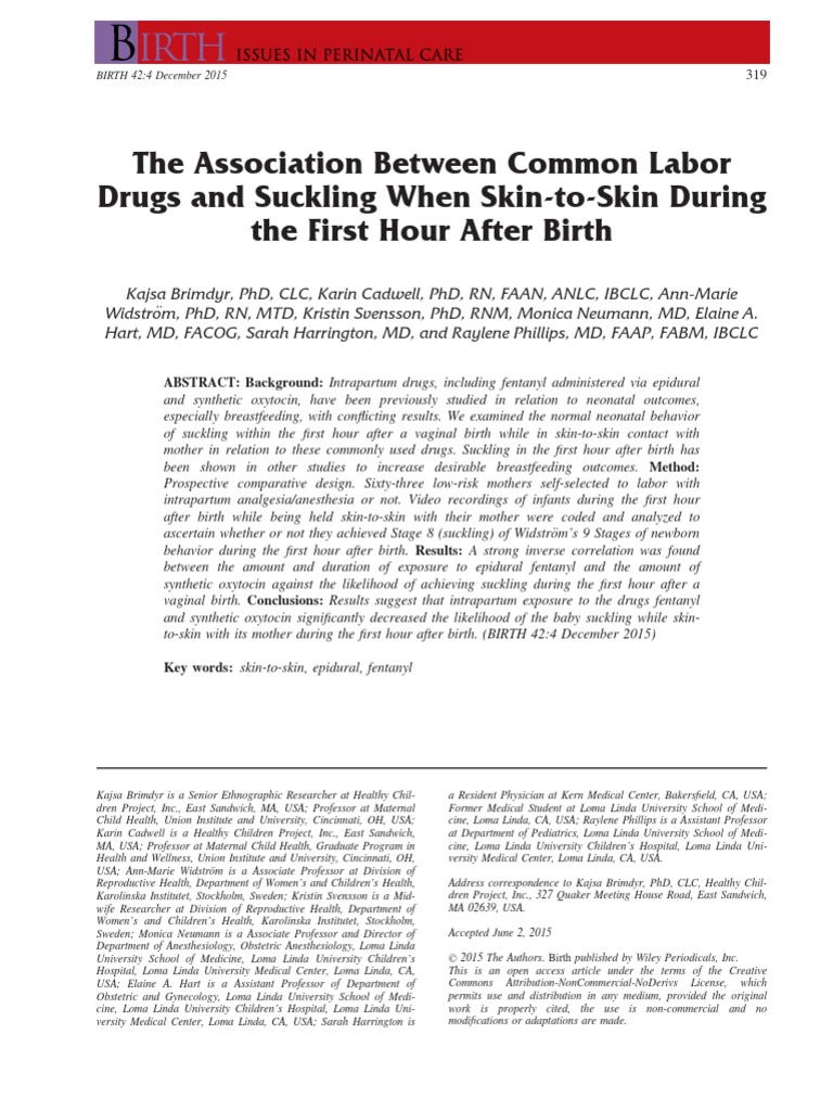 Asociation Between Common Labor Drugs When Skin To Skin During First ...