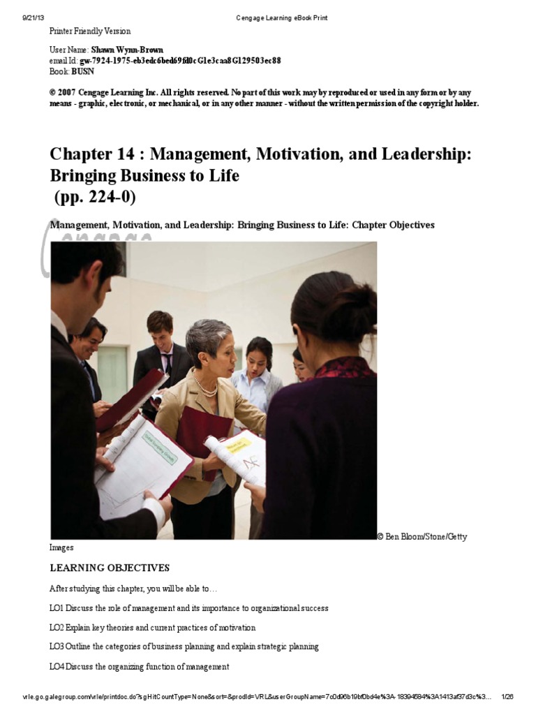 Chapter 14: Management, Motivation, and Leadership: Bringing Business ...
