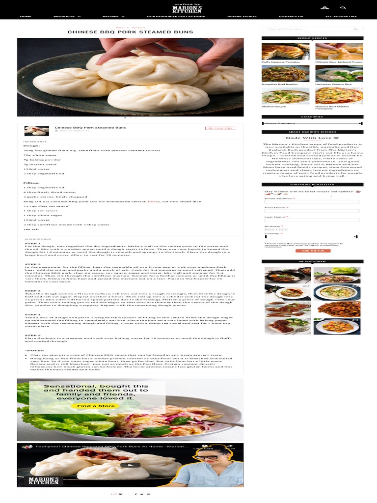 Recept Marian Chinese BBQ Pork Steamed Buns - Marion's Kitchen | PDF | Dough | Flour
