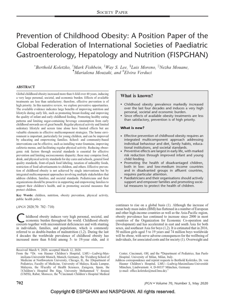Prevention of Childhood Obesity A Position Paper.29 PDF | PDF | Preventive Healthcare | Obesity