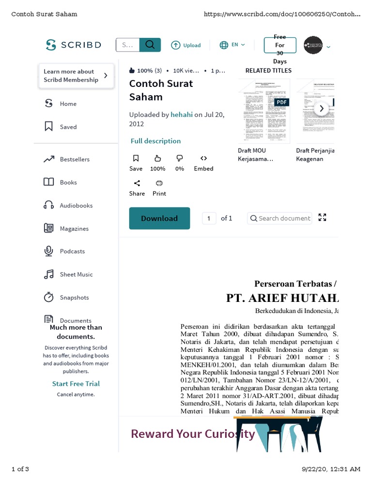 Contoh Surat Saham: Reward Your Curiosity | PDF | Scribd | Cyberspace