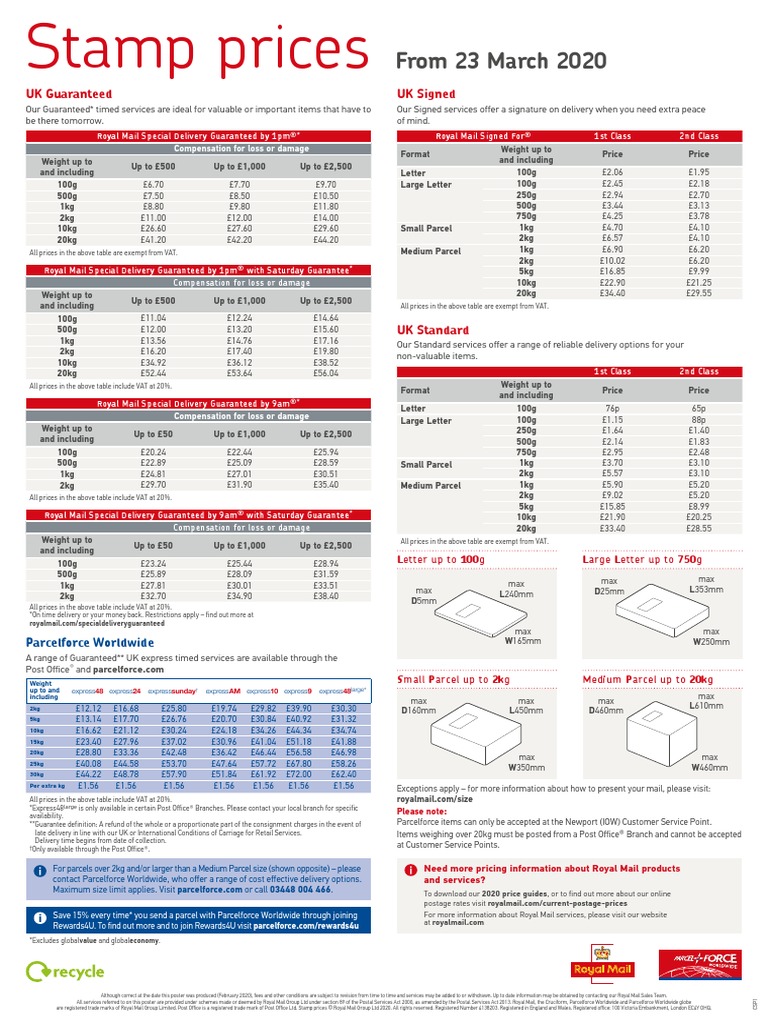 Uk Stamp Prices Wallchart March 2020 | PDF | Mail | Freight Transport
