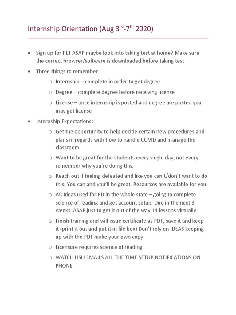 Internship Orientation Notes | PDF | Mindset | Teachers
