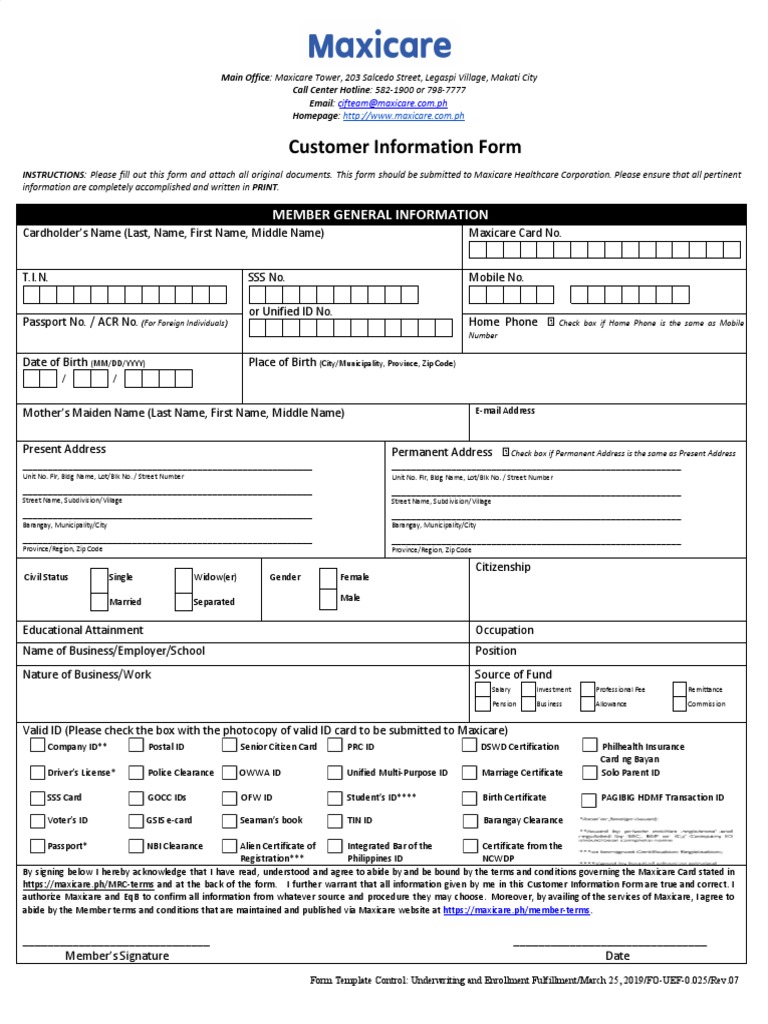 FO UEF 0.025 Customer Information Form CIF - Rev.07 PDF | PDF ...