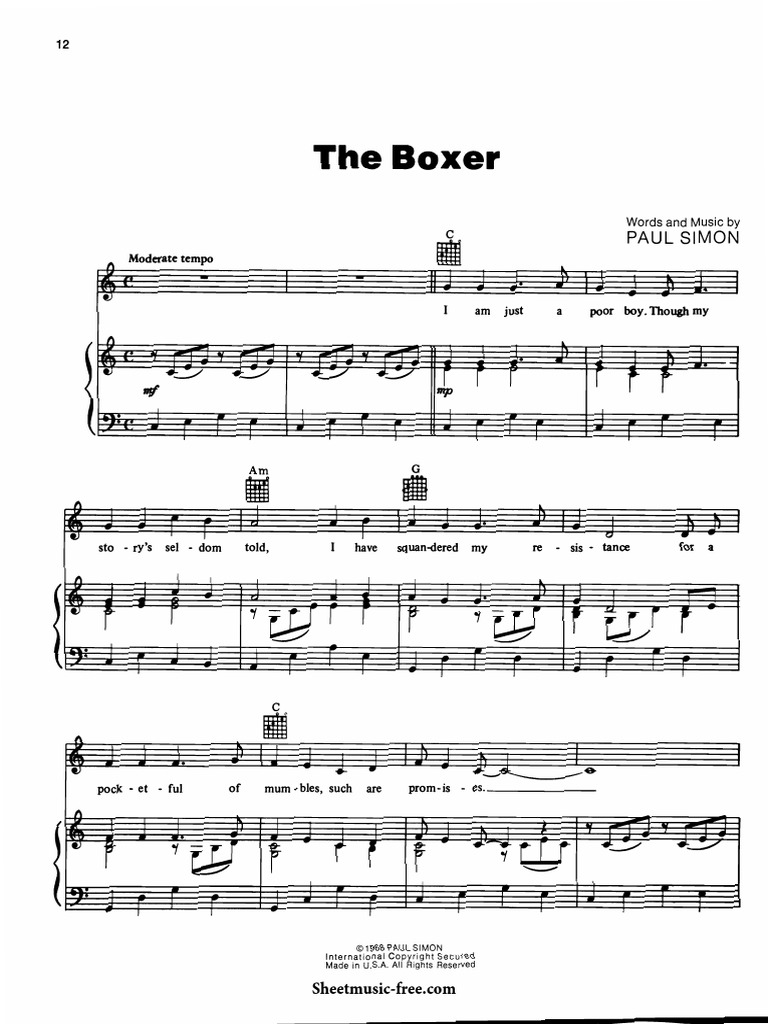 The Boxer Sheet Music Simon and Garfunkel PDF | PDF