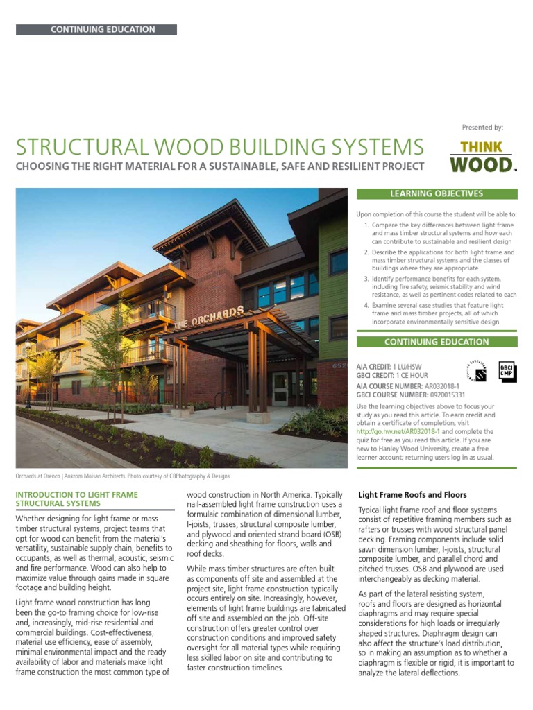 Think Wood CEU Structural Wood Building Systems | PDF | Framing ...
