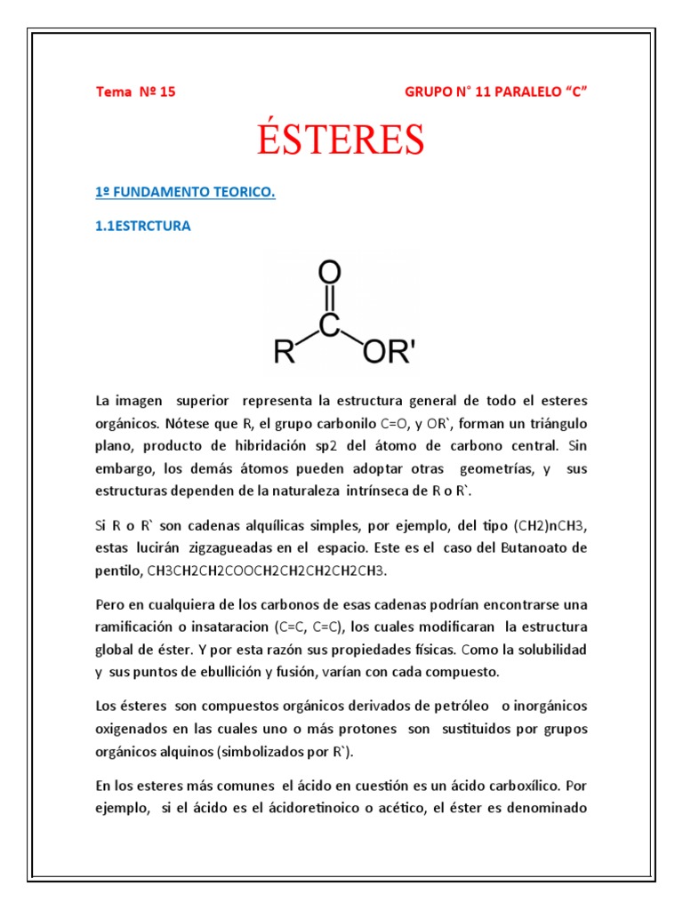 Estructura y propiedades de los ésteres | PDF | Ester | Compuestos químicos