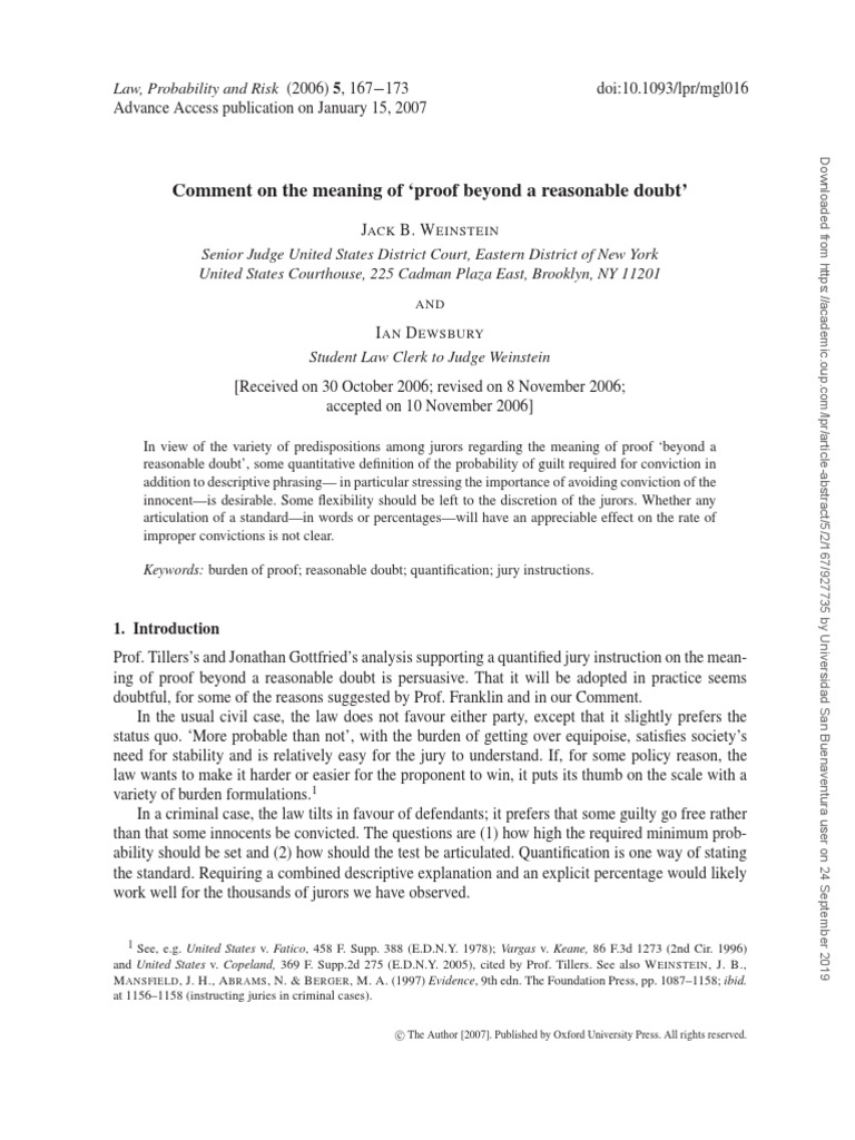 Understanding Proof Beyond Reasonable Doubt | PDF | Burden Of Proof ...