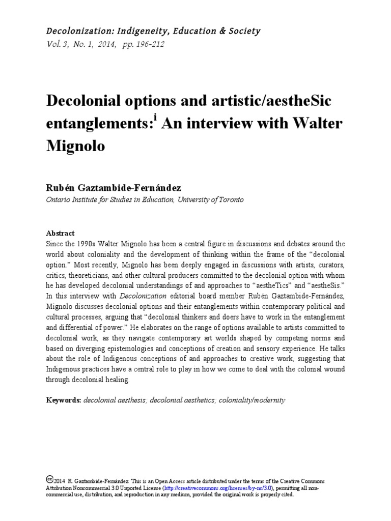 An Interview With Walter Mignolo - Decolonial Options and Arts | PDF ...