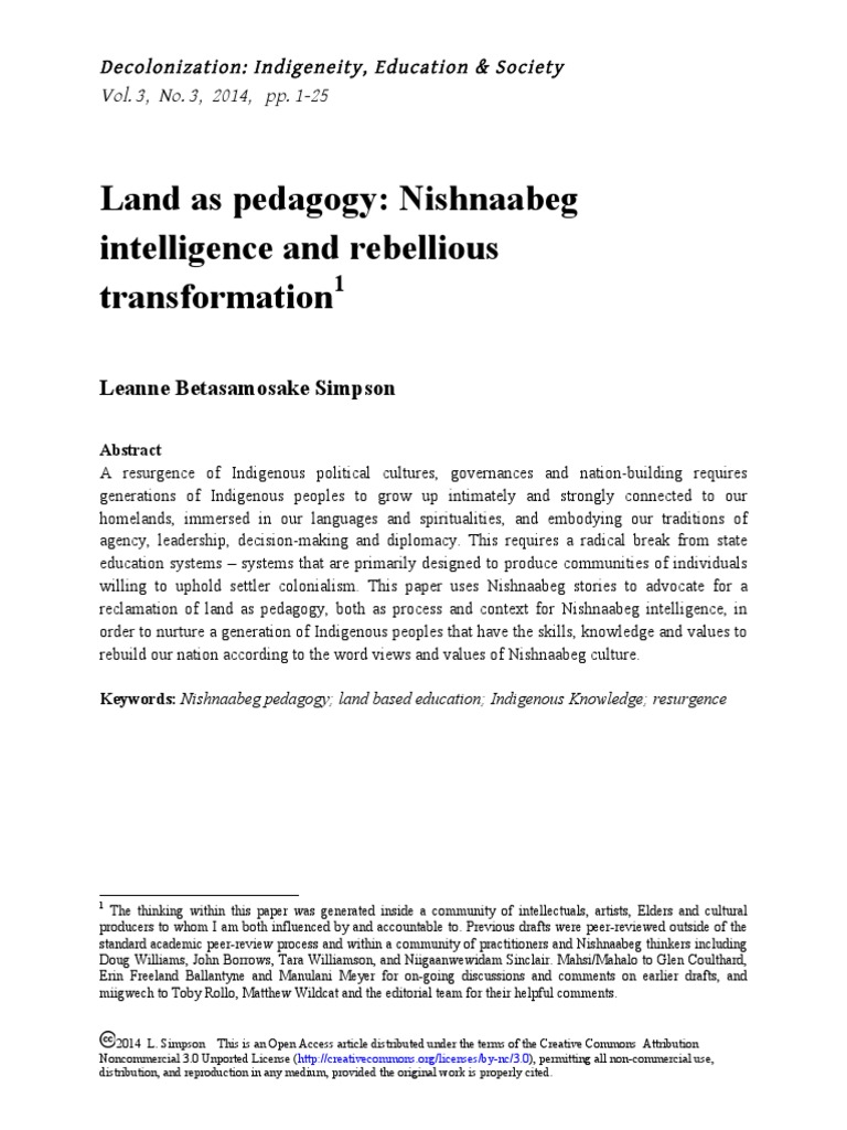 Leanne B. Simpson - Land As Pedagogy Nishnaabeg Intelligence and ...