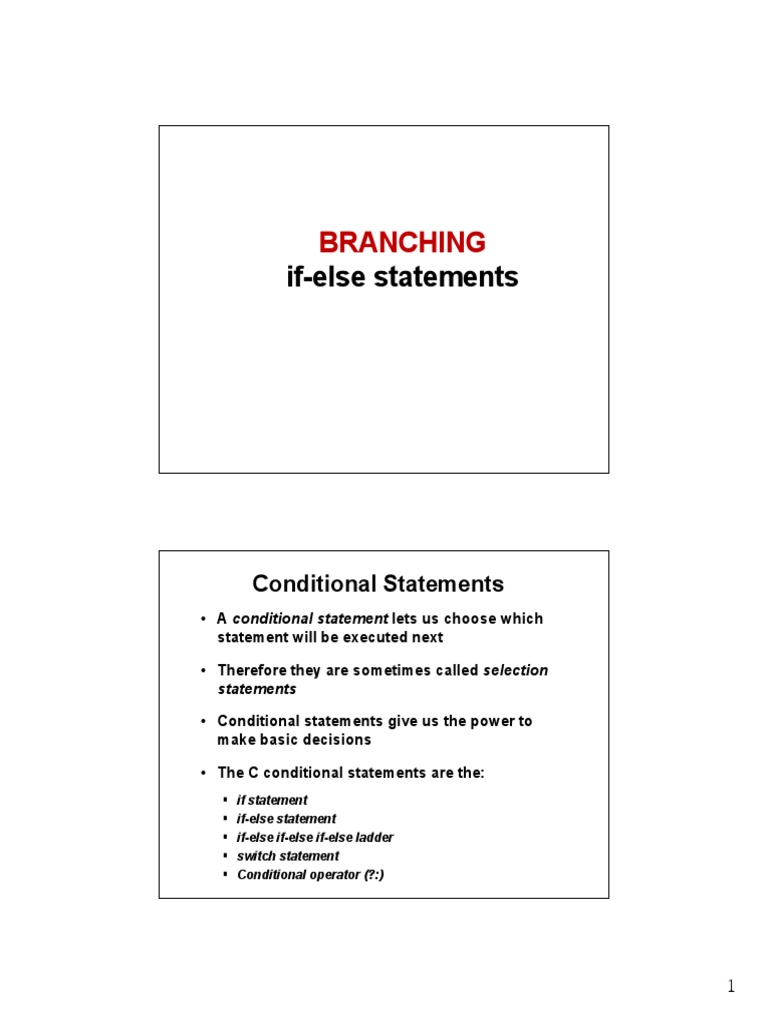 If-Else Statements: Branching | Download Free PDF | Control Flow | Boolean Data Type