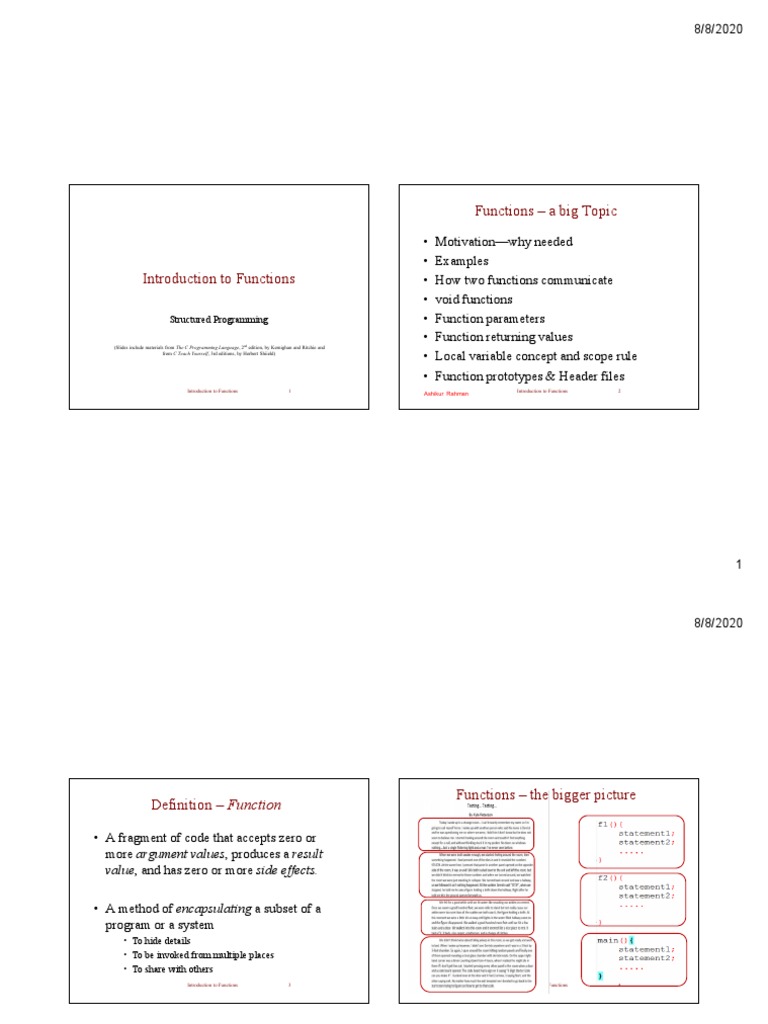 Functions A Big Topic Structured Programming Pdf Parameter Computer Programming