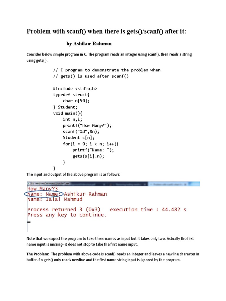 Problem With Scanf When There Is Gets /scanf After It:: by Ashikur ...