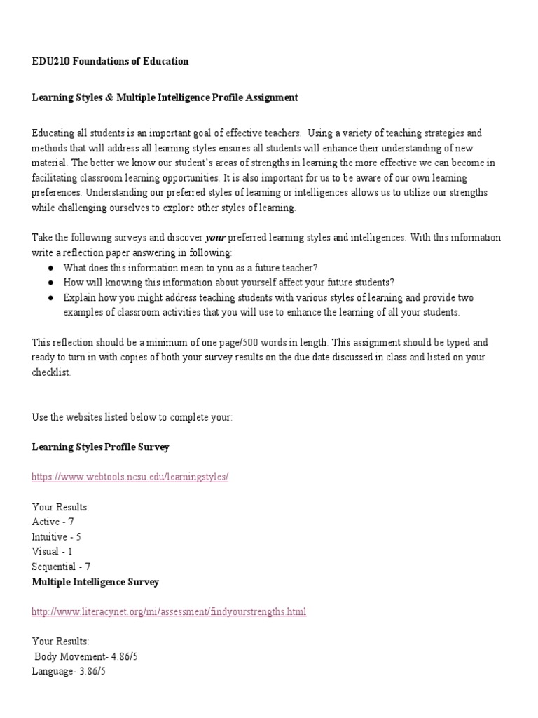 Isabelle Staton - Learning Styles Multiple Intelligence Profile ...