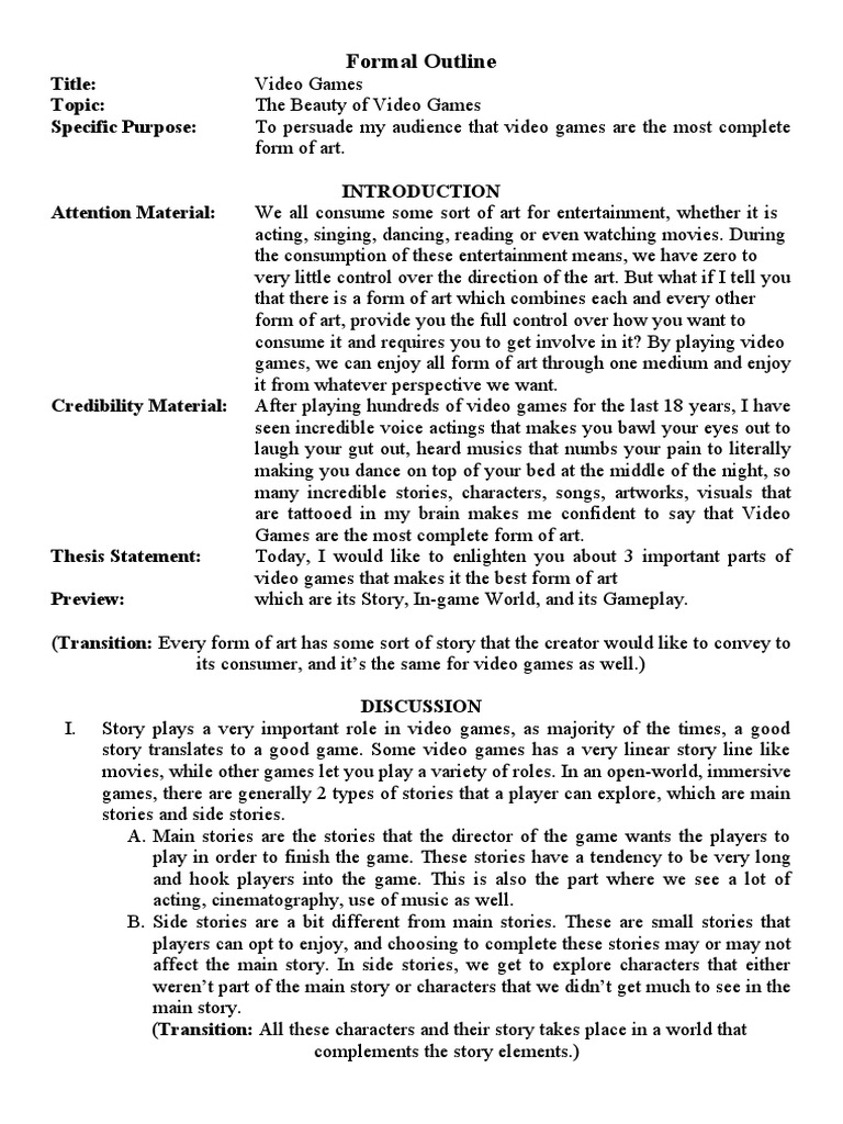 Persuasive Speech Outline On The Beauty of Video Games | PDF | Video ...