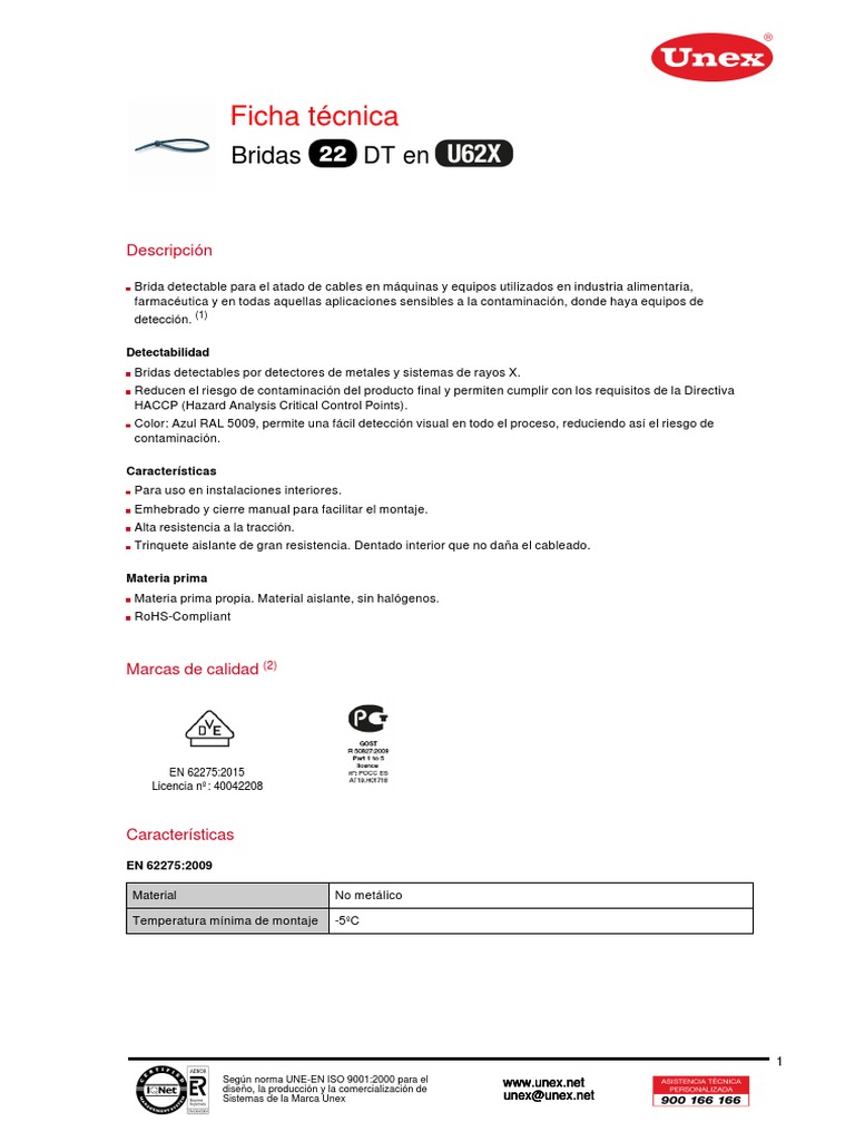 Ficha Tecnica Bridas 22 Unex DT PDF | PDF | Naturaleza