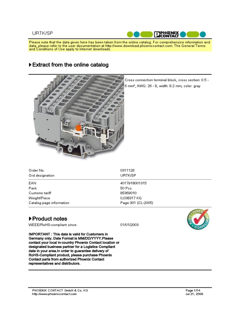 Extract From The Online Catalog: Urtk/Sp | PDF | Electrical Connector ...