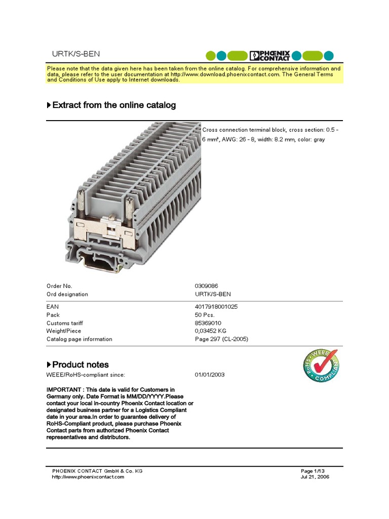 Extract From The Online Catalog: Urtk/S-Ben | PDF | Electrical ...