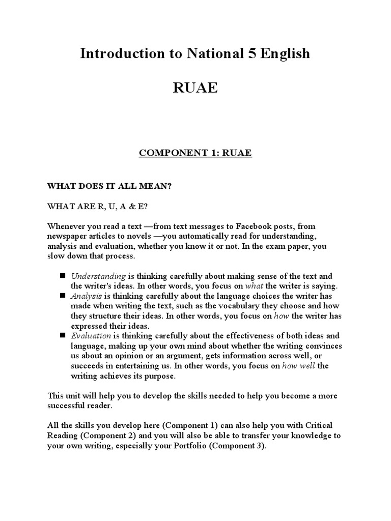 Introduction To National 5 English Ruae | PDF | Writers | Idea