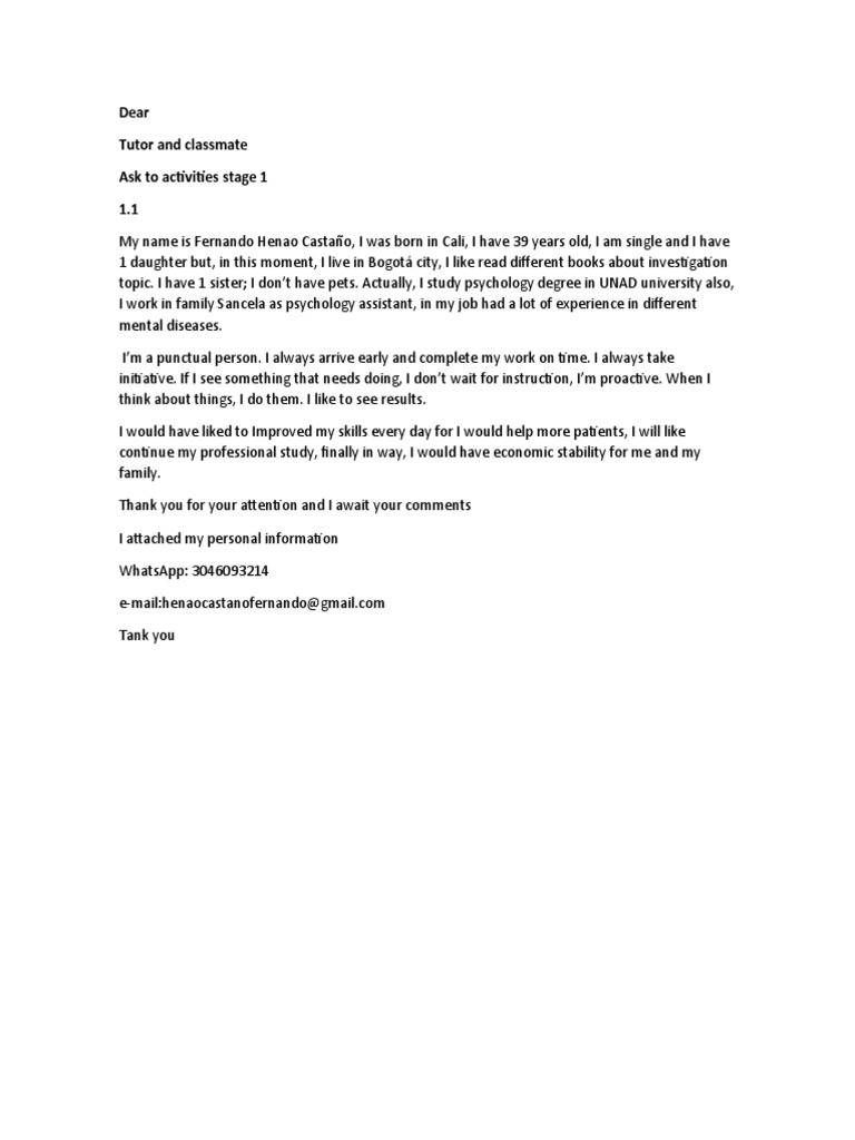 Dear Tutor and Classmate Ask To Activities Stage 1 1.1 | PDF