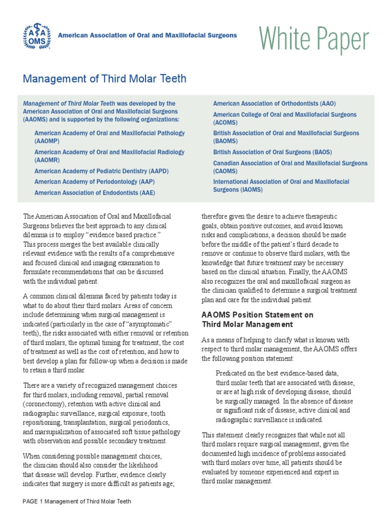Management Third Molar White Paper PDF | PDF | Periodontology | Surgery