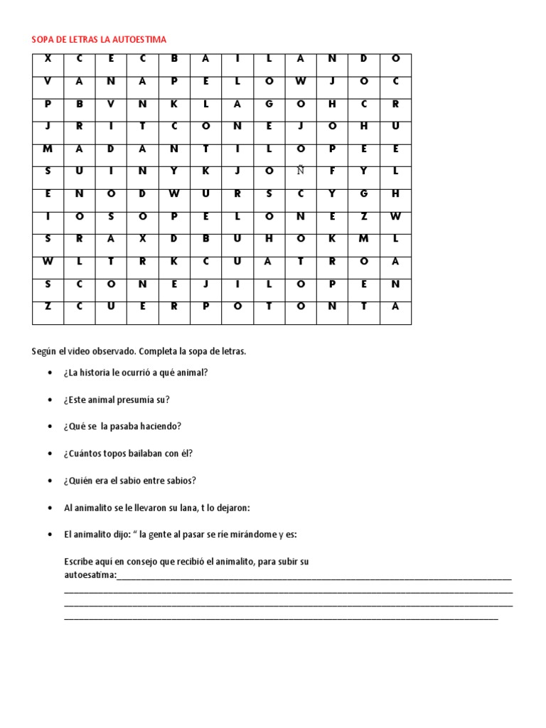 Sopa de Letras La Autoestima | PDF | Naturaleza | Ciencias fisicas