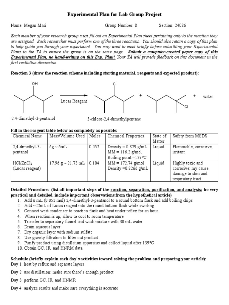Experimental Plan For Group Project Lab | PDF | Distillation | Chlorine