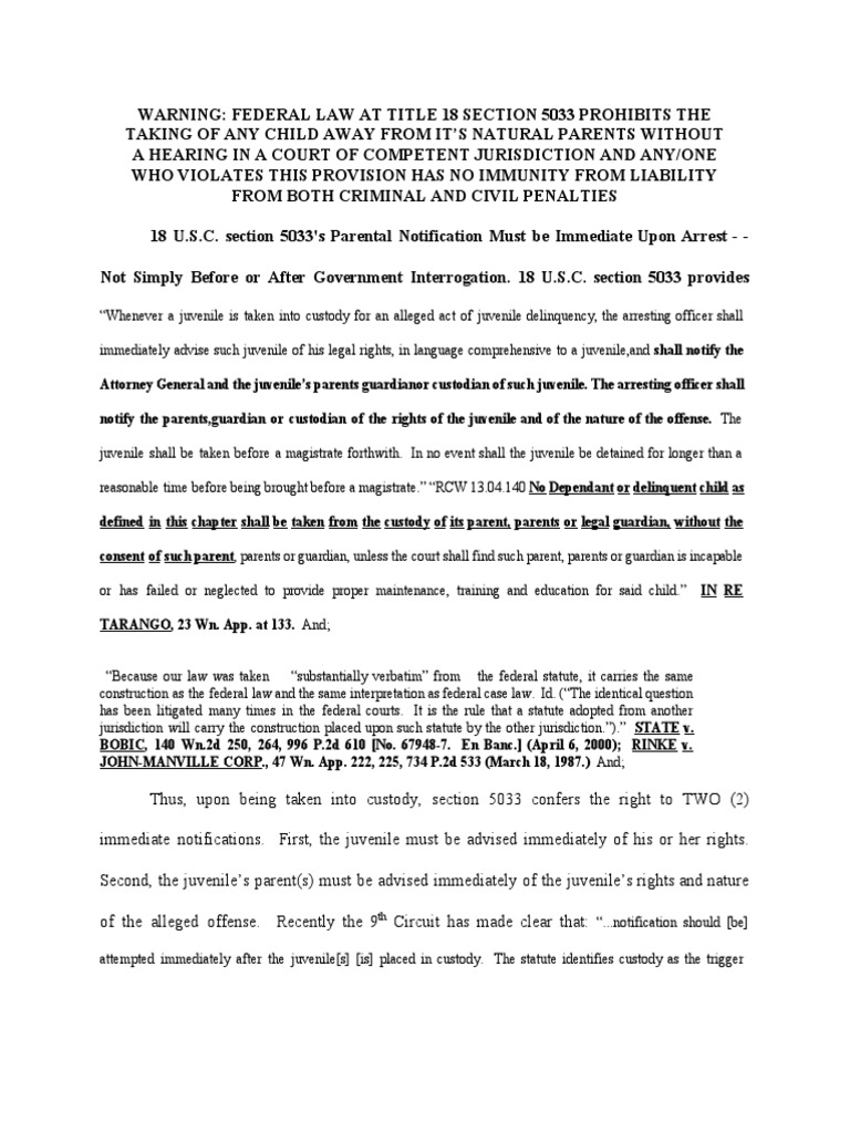18 U.S.C. 5033 Invoke Childs Rights | PDF | Legal Guardian | Minor (Law)
