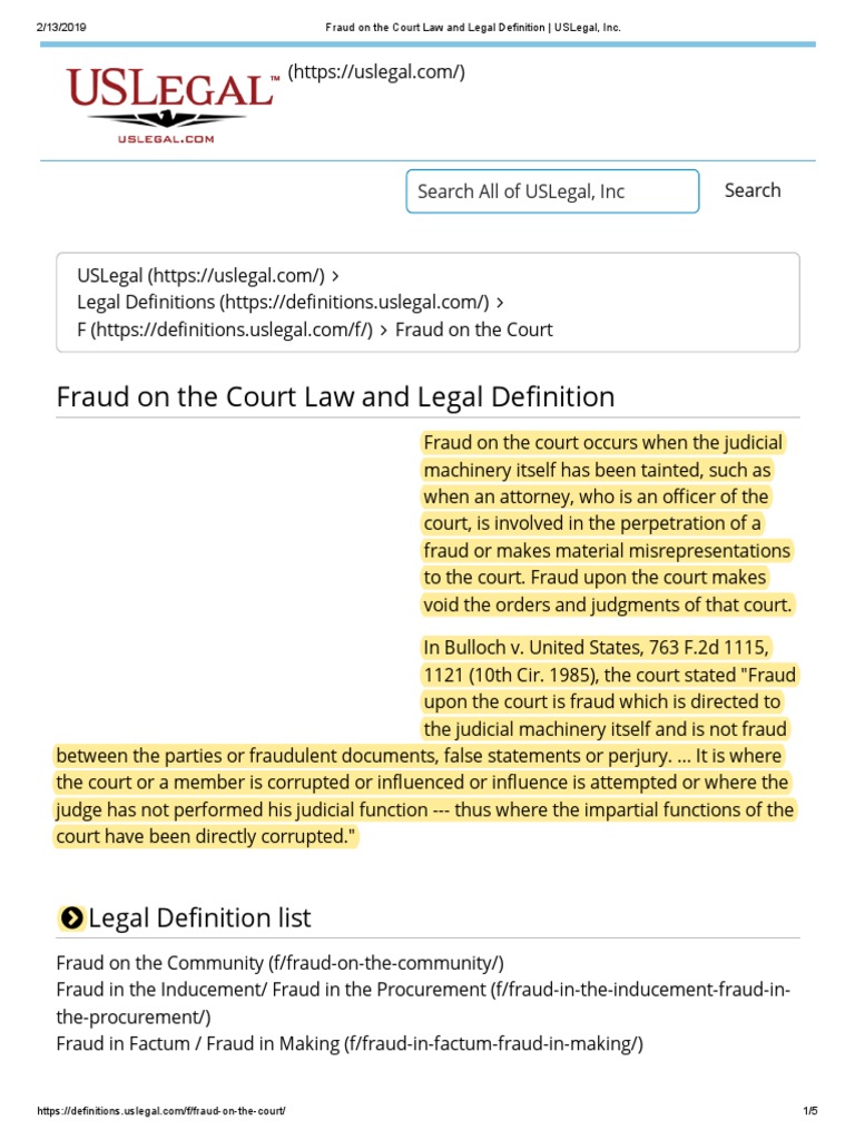 Fraud On The Court Law and Legal Definition | PDF | Fraud | Lawyer