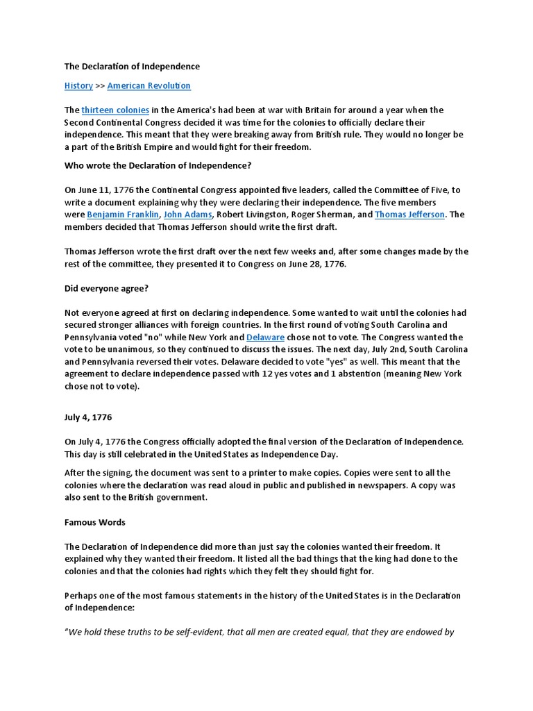 The Declaration of Independence Us His | PDF | United States ...